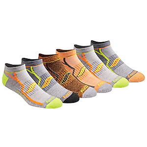 Saucony Men's Multi-Pack Bolt Performance Comfort Fit No-Show Socks, Orange (6 Pairs), Shoe Size: 8-12