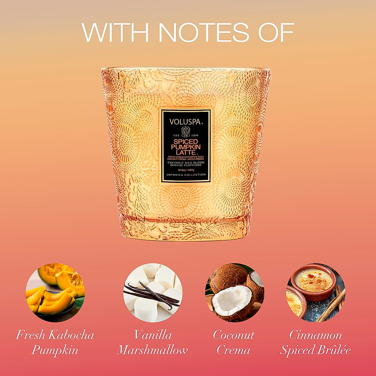 Voluspa Spiced Pumpkin Latte, 2 Wick Boxed Hearth Candle, 16.5 Ounce, 60 Hour Burn Time, All Natural Wicks and Coconut Wax for Clean Burning, Vegan, Poured in The USA