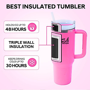 Samtrade Drinking Cup, Stainless Steel Insulated Tumbler with Handle (40oz) - 100% Leak-Proof Friendly Travel Mug, Pink, YX-T40