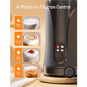 KLEAH 4 in 1 Milk Frother and Steamer, Non-Slip Design, Stainless Steel, Silent Operation Hot & Cold Milk Steamer, Auto Shut-Off Frother for Latte, Coffee, Cappuccino, Macchiato, Easy Cleaning, 240ml