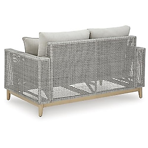 Signature Deisgn by Ashley Seton Creek Outdoor Loveseat with Cushion, 59" W x 37" D x 36" H, Light Brown & Light Gray