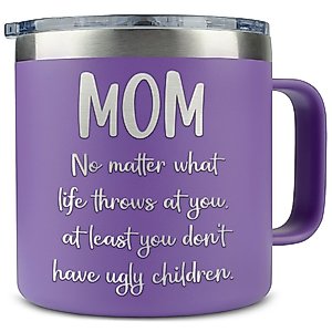 Hyturtle Mom No Matter What/Ugly Children Funny Coffee Purple Mug/Tumbler 14oz Gift For Women, Mothers Day Gifts For Mom From Daughter, Son - Birthday, Christmas Gift Ideas For Mom