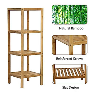 kinbor Bamboo Bathroom Shelf, Bathroom Storage Shelf Freestanding, 4 Tier Shelving Unit Corner Rack for Bathroom