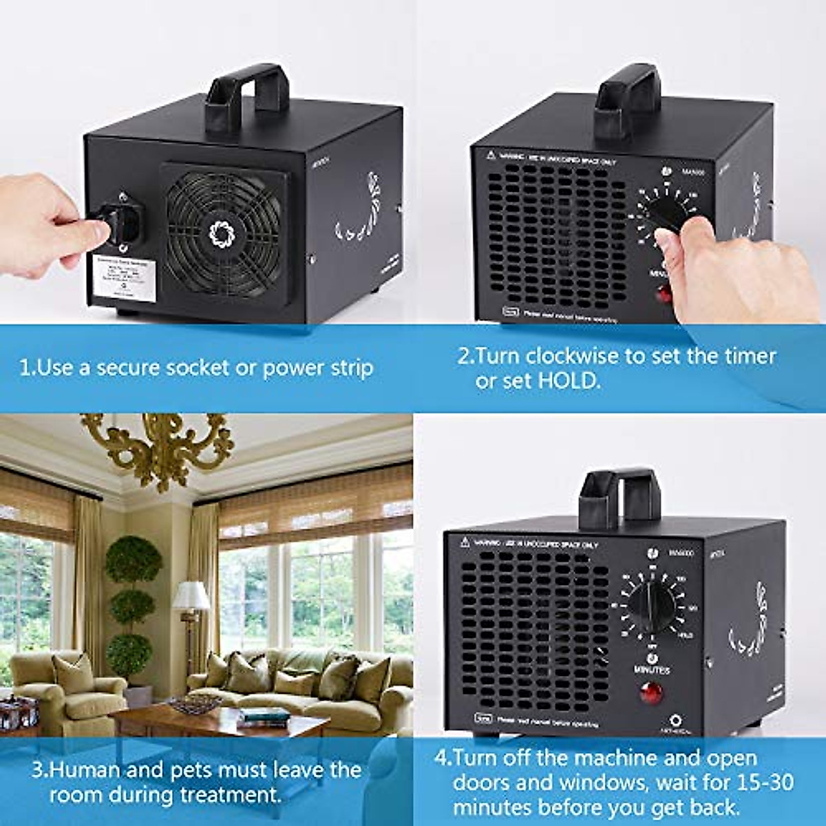 Airthereal Bundle | MA5000 Ozone Generator (Black) and 2-pack Replacement Ceramic Ozone Plates, Odor Remover O3 Machine