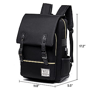 YODALA Vintage Laptop Backpack for women men, Elegant Water Resistant College Book Bag with USB Charging Port,Slim Travel Casual Daypack Fits up to 15.6Inch Laptop in ALL Black