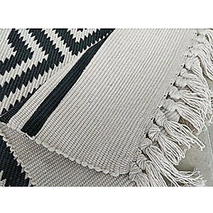 UKELER Laundry Room Runner Rug 2'x4' Cotton Washable Kitchen Rugs Black and White Front Door Mat Handmade Indoor Outdoor Rugs for Kitchen, Laundry, Bathroom, Doorway