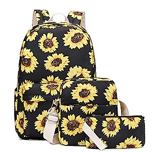 EZYCOK School Backpack College Bookbag for Girls Women, Water Resistant Laptop Backpack Casual Daypack with Sling Bag and Pencil Case , Sunflower