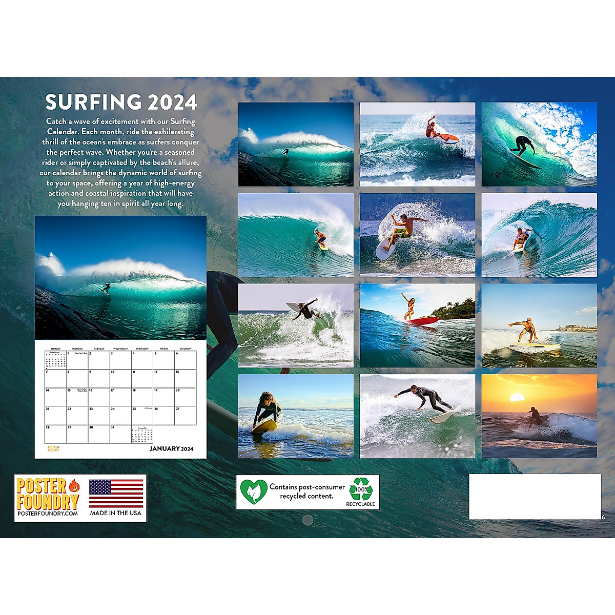 Surfing Calendar 2025 Wall Calendar Waves Monthly Wall Calender 12 Month
