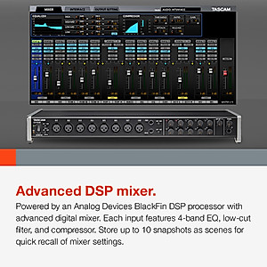 Tascam US-16x08 Rackmount USB Audio/MIDI Interface for Recording, Drum Recording, 8 XLR/8 1/4" Inputs, 8 Outputs, Control Software,Black