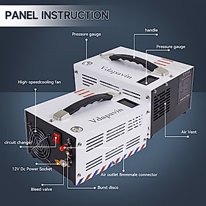 Vdapavin Pcp Air Compressor, 4500Psi 30Mpa Portable PCP Airgun Compressor with External Converter,12V DC/110V AC Oil & Water-Free Manual-Stop Air Rifle, Paintball and Scuba Tank Compressor Pump