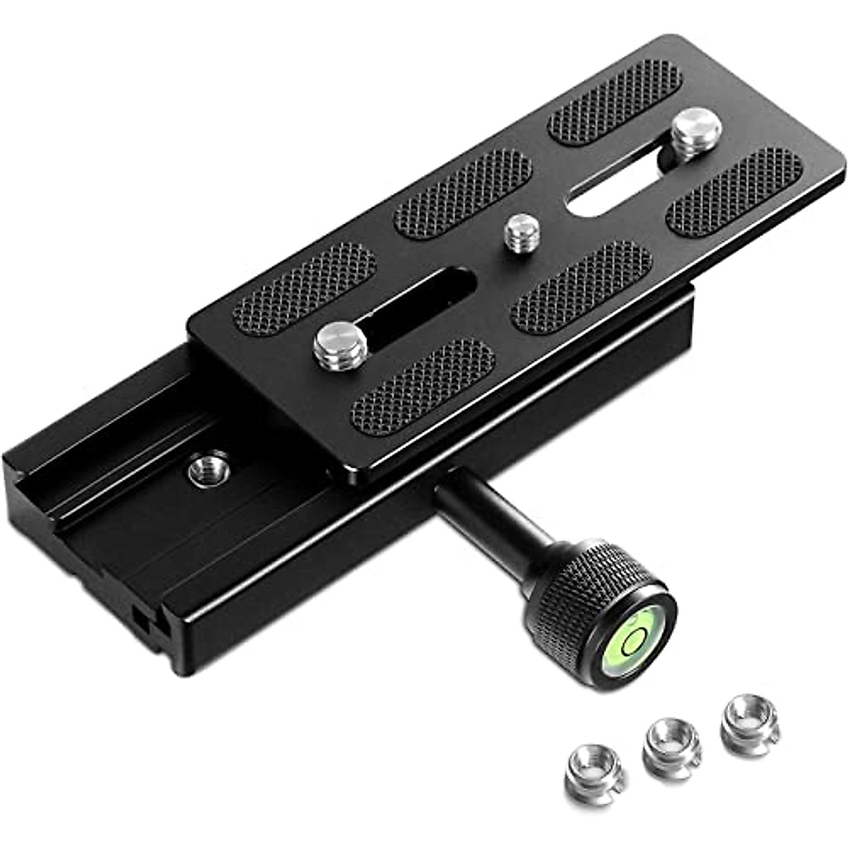 NEEWER Quick Release Plate with Clamp Adapter Set, 120mm QR Plate with Clamp, 3/8"&1/4" Screw, Bubble Level, 3/8” to 1/4” Screw Adapter, Compatible with Arca Swiss Tripod Monopod Ball Head