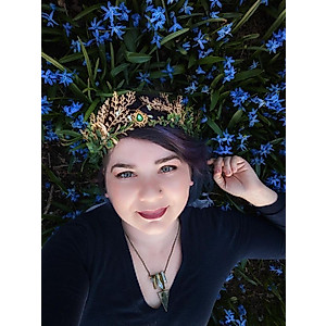 MOSTORY Handmade Woodland Fairy Crown Elf Forest Headpiece Medieval Leaf Circlet for Men Prince Adult God Cosplay Renaissance Halloween Wedding Gold Green