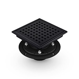 Merranox 6 Inch Square Shower Drain, Black Shower Drain with Flange, Stainless Steel High Flow Shower Drain kit, Floor Drain with Removable Grid Cover