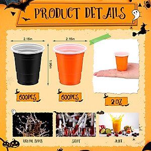 Rtteri 1200 Pcs Orange and Black 2 oz Cups Bulk Halloween Mini Plastic Shot Glasses Set Disposable Small Cups for Drinking Serving Condiment Sauce Thanksgiving Christmas Birthday Party Supplies