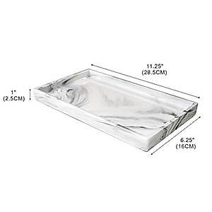 Bathroom Tray,Goporcelain Marble Tray for Bathroom Counter Decor Ceramic Perfume Organizer Vanity Tray for Dresser Jewelry Dish Key Plate Rectangle Marble Sink Trays Countertop Organizer White,Medium