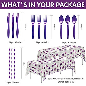 HIPVVILD Peony Party Decorations Dinnerware, Purple Peony Floral Party Supplies, Plate, Cup, Napkin, Cutlery, Tablecloth, Peony Flower Party Tableware For Birthday Bridal Baby Shower Wedding, Serve 24