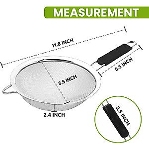 Fine Mesh Strainer with thermo plastic rubber handle - Sieve Fine Mesh Stainless Steel - Ideal to Sift Flour, Icing Sugar, Fruits and Vegetables (5.5 Inches)