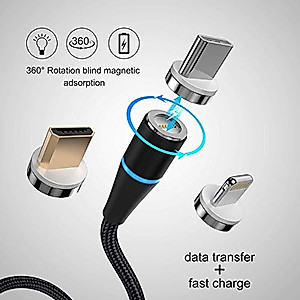 Utotrip Magnetic Charging Cable,(4-Pack,3ft,6ft,6ft,10ft) Magnetic 3A Fast Charging Cable,3-in-1 Data Transfer Magnetic Phone Charger Compatible with Micro USB,Type C(Black)