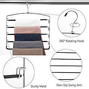 Pants Hangers Non Slip 3 Pack Space Saving Hangers Multi-Layer Swing Arm Pants Hanger Stainless Steel Space Saver Hangers Closet Storage Organizer for Pants Jeans Trouser Tie Slack Clothes (Black)
