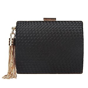 Fawziya Clutches Mini Tassel Weave Evening Clutches For Women Dress Handbags-Black