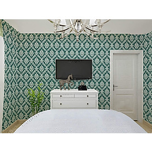 Blue Damask Contact Paper Self Adhesive Shelf Drawer Liner Peel and Stick Damask Wallpaper for Bathroom Living Room 17.7" x 196"