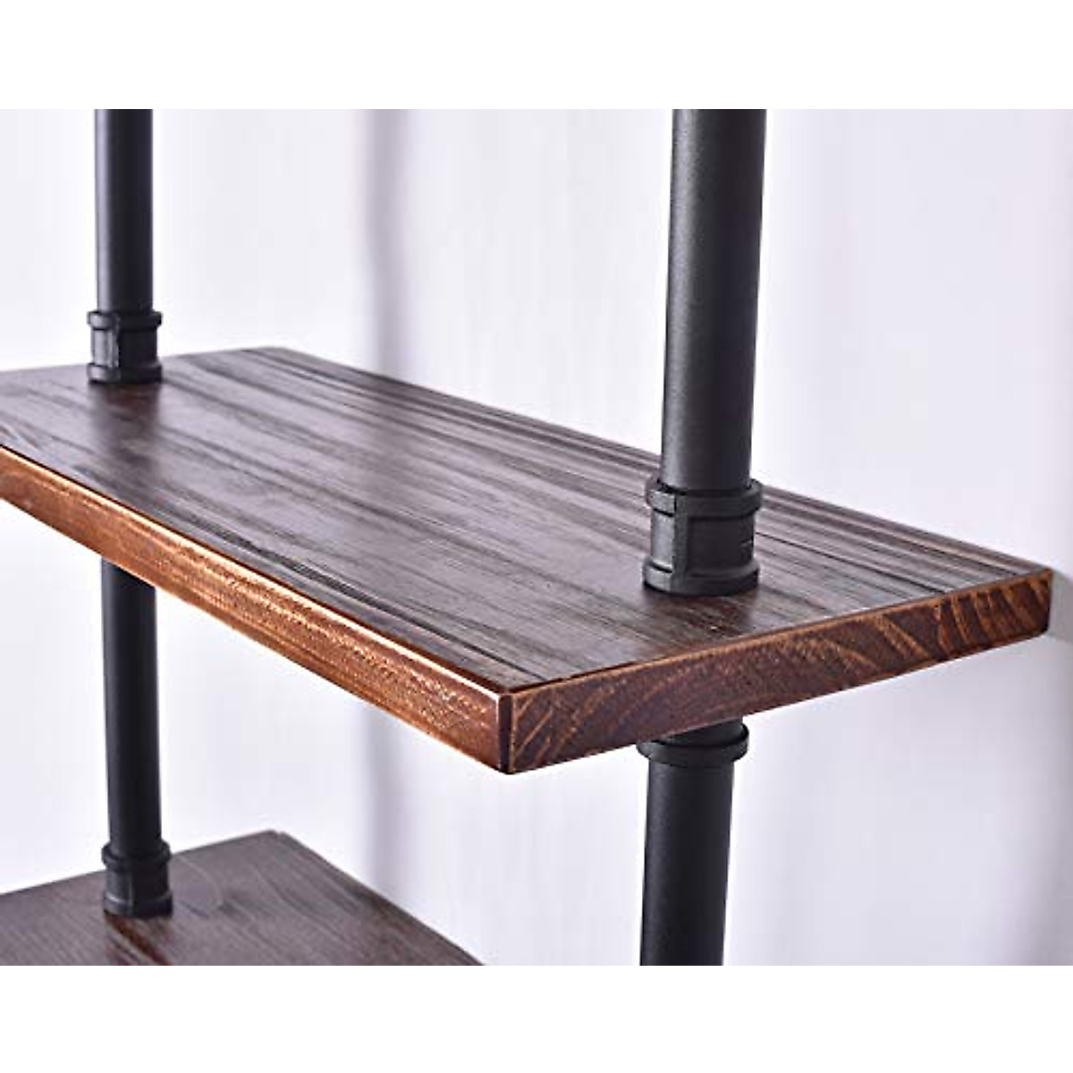 Diwhy Industrial Pipe Shelving Bookshelf Rustic Modern Wood Ladder Storage Shelf 3 Tiers Retro Wall Mount Pipe Design DIY Shelving (Black, L 24")