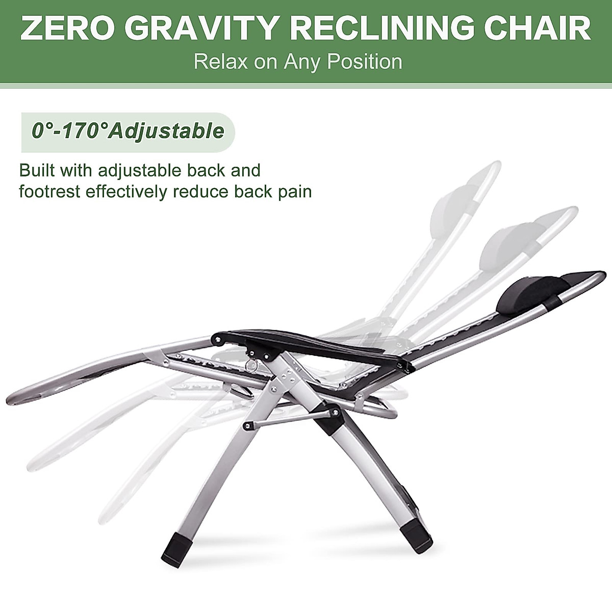 Barbella Grey Zero Gravity Chair, Adjustable Reclining Lounge Chair with Removable Cushion, 440lbs Capacity, Headrest & Cup Holder, Folding Patio Chair for Indoor & Outdoor