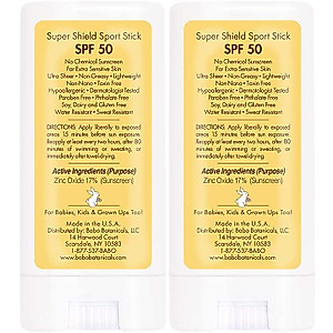 Babo Botanicals Super Shield SPF 50 Stick Sunscreen - 70% Organic Ingredients - Natural Zinc Oxide - For all ages - NSF & MADE SAFE Certified - EWG Verified - Water Resistant - Fragrance-Free - 2-Pack