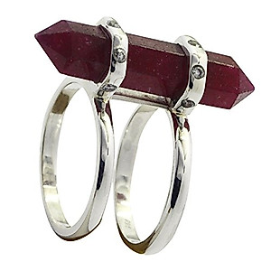 CaratYogi Chakra Heal Genuine Indian Ruby Silver Statement Ring Bullet Shape In Sizes 7.5