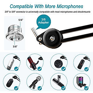 Boom Arm, Aveek Foldable Desktop Mic Boom Arm Fully Adjustable Scissor 360°Rotatable Microphone Arm Stand with Desk Mount Microphone Clip 3/8" - 5/8" Adapter for Blue Yeti Snowball HyperX QuadCast