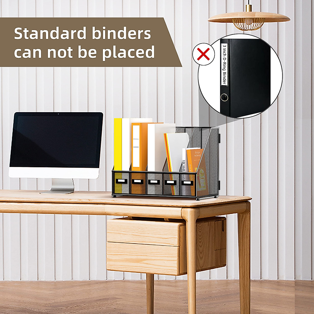 DALTACK Desk Organizers Metal Desk Magazine File Holder with 5 Vertical Compartments Folder Storage for Office Home School Organization, Black