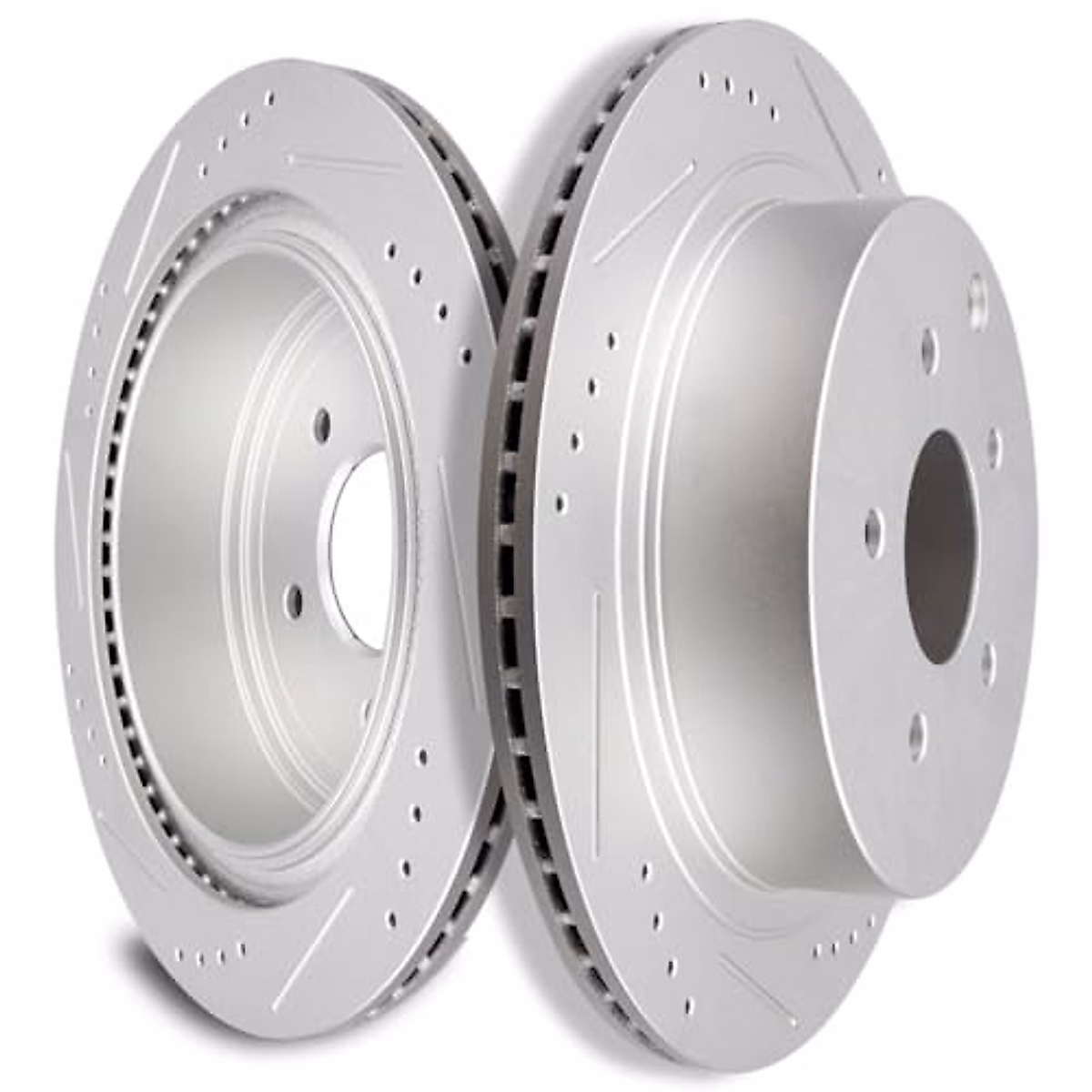 Mniofexk 2pcs Disc Brake Rotor Set Rear Left Driver and Right Passenger Side Silver G3000 Casting Performance Drilled and Slotted E80334301CP