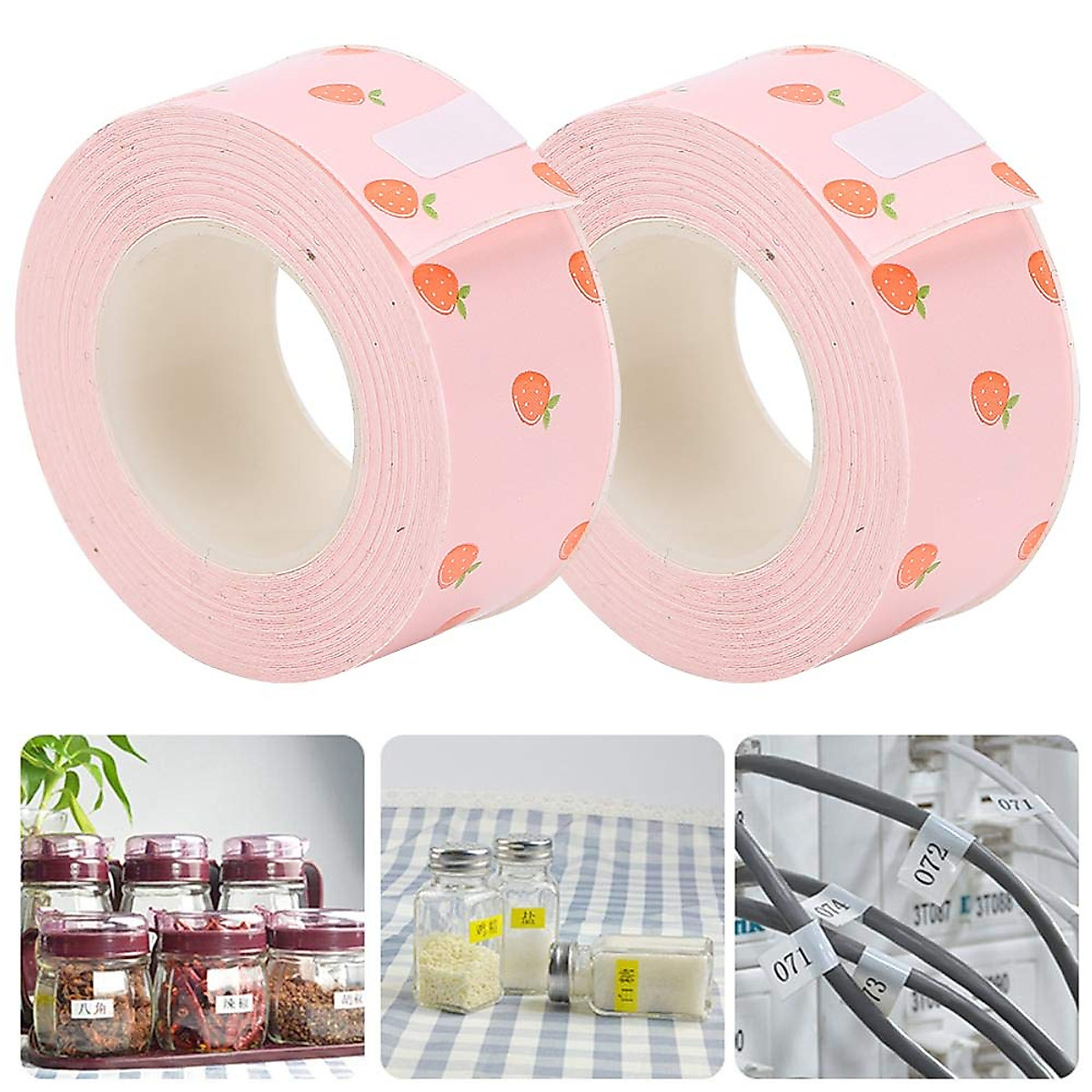 2 Packs Label Tape for LR5C Labeler Strawberry Pattern Thermal Paper Laminated Tape for School Office Supplies