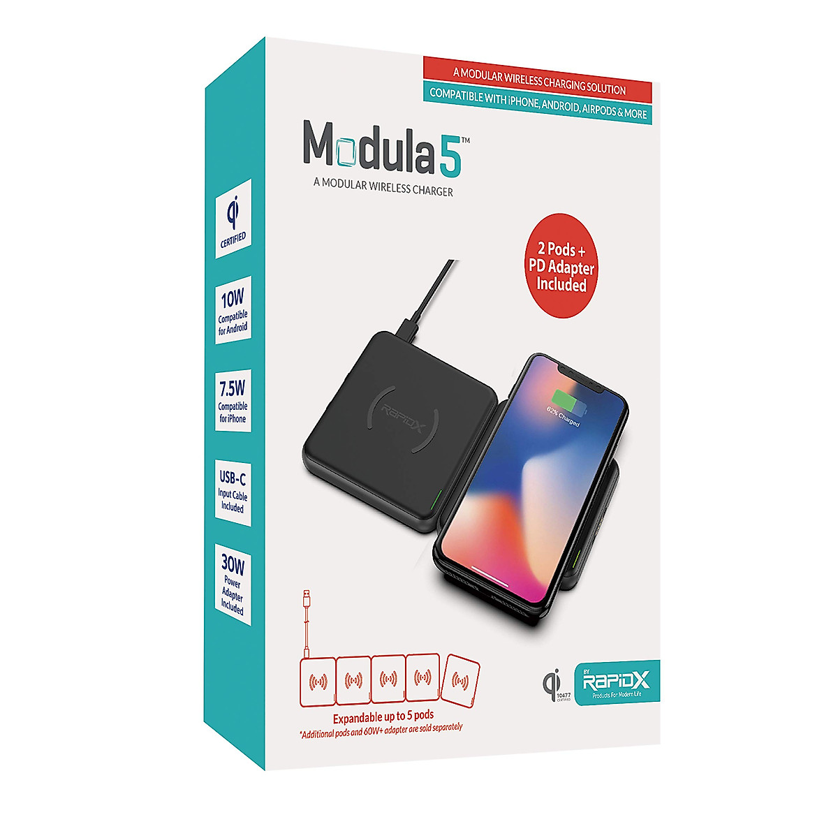 2 Phone Pods + 30W Adapter - Modula5 Wireless Charging System (RX-MP01B2PK)