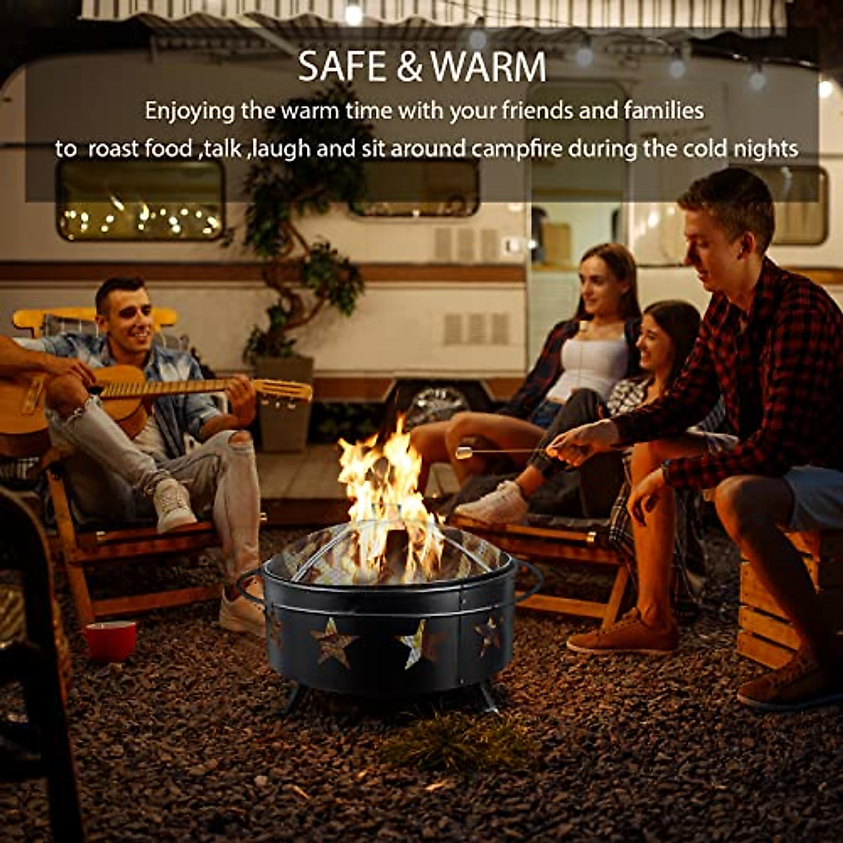 LMRSTOO Fire Pit 36inch for Outside Wood Burning Heavy Duty Fire Pits Firepit for Outdoor with Spark Screen & Waterproof Cover & Poker for Patio Fireplace Garden Picnic Backyard Camping Bonfire