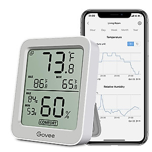 Govee Bluetooth Digital Hygrometer Indoor Thermometer, Room Humidity and Temperature Sensor Gauge with Remote App Monitoring, Large LCD Display, Notification Alerts, 2 Years Data Storage Export, Grey