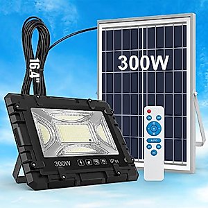 TFKK 300W Solar Street Lights Outdoor, 30000LM Solar Parking Lot Lights Lamps, IP65 Waterproof Solar Flood Lights with Remote Control for Basketball Court, Road, Garden, Yard