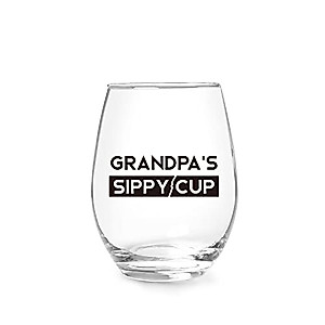 Jogskeor Grandpa's Sippy Cup Wine Glass For Christmas Birthday Fathers Day Clear Stemless Wine Glass Grandpa Funny Gifts For Grandpa From grandchildren granddaughter Daughter Son Wine Glasses 15oz