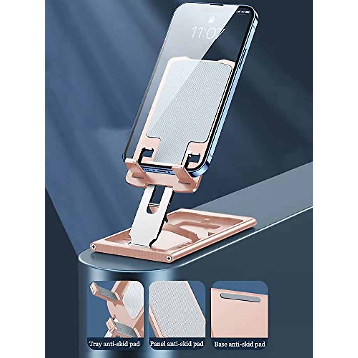 Casartish Portable Cell Phone Stand, Adjustable Phone Stand for Desk, Ultra Thin Phone Holder Stand, Folding Alloy Stand Compatible with All Mobile Phone, iPad, Tablet 4-12'' Desk Accessories (Pink)