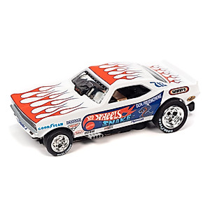 Auto World 4Gear Hot Wheels - Don The Snake Prudhomme/Snake II 1972 Plymouth Cuda Funny Car (White with Flames) HO Scale Slot Car