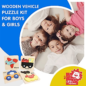 Leo & Friends Vehicle Puzzle Game Kit with 23 Different Pieces - Wooden Educational Toy for Boys and Girls - Non Toxic Wooden Puzzle - Gift for Christmas Birthdays or Holidays