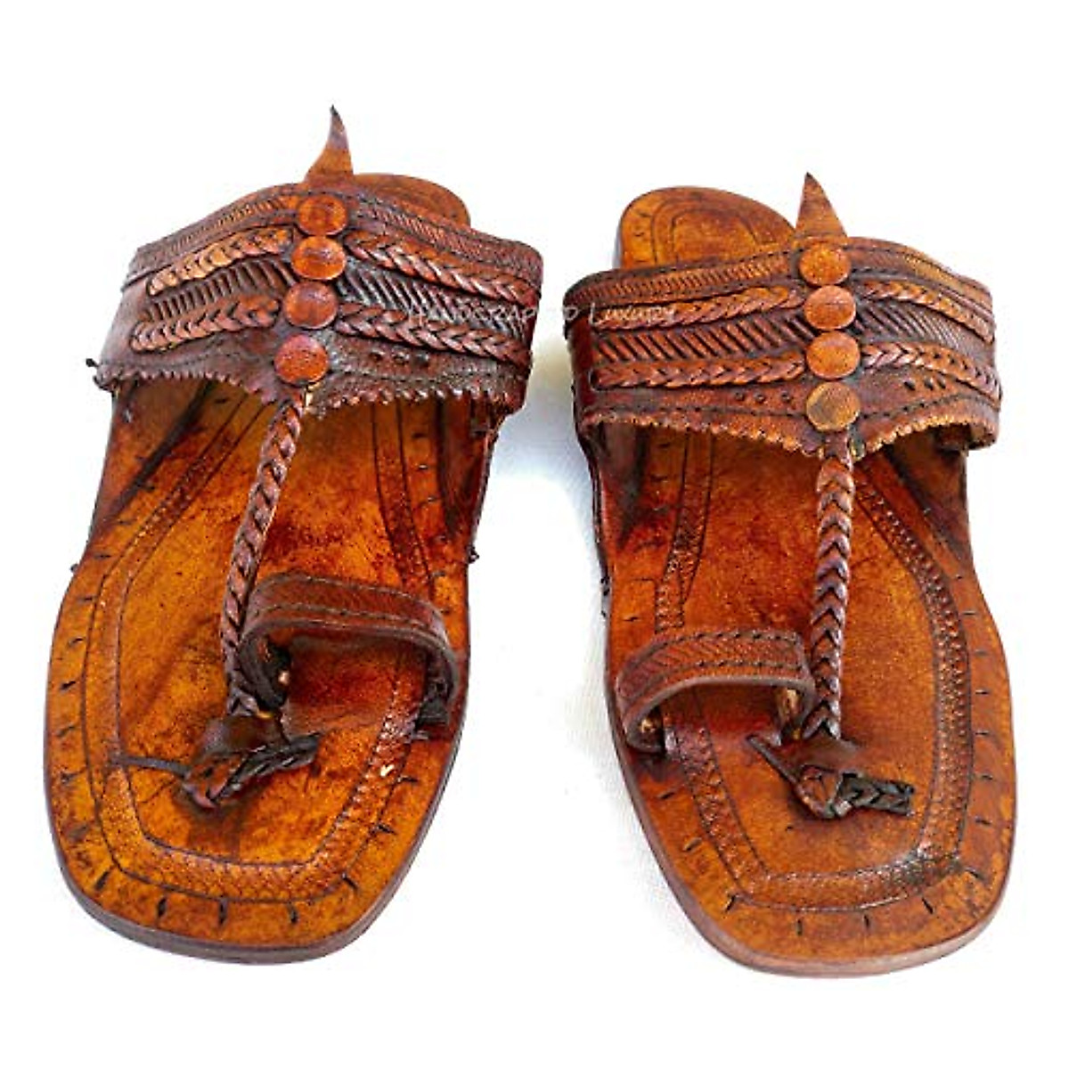 Handcrafted Luxury Men Water Buffalo Hippie 100% Leather Sandals Biblical Leather Sneakers Jesus Sandals Brown Finger Style Kolhapuri Sandals (8 M US Men / 10 M US Women)
