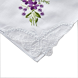 Women&#039;s 100% Cotton Handkerchief,Embroidery Hankies Pack of 6, White, One Size