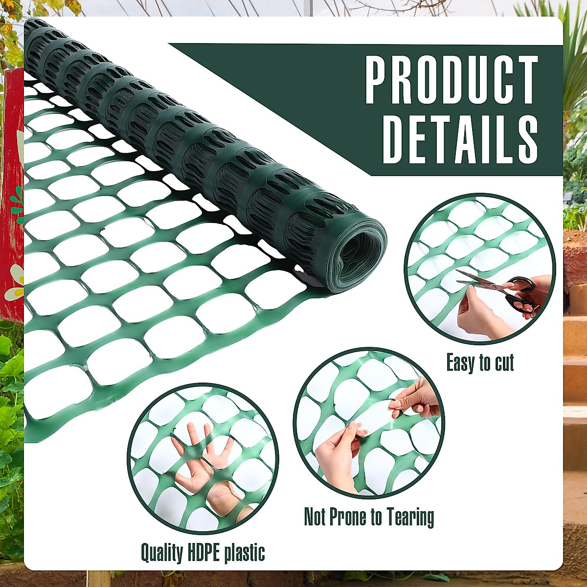 Thyle 2 Roll Plastic Garden Fence 4 x 100 ft Mesh Fencing Roll Outdoor Snow Fence with 50 Fence Stakes 200 Cable Ties Green Temporary Poultry Fence Safety Construction Barrier Net for Yard Pet Plants