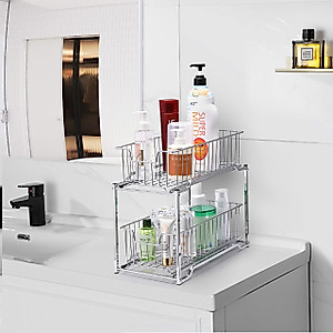 Simple Trending Stackable 2-Tier Under Sink Cabinet Organizer with Sliding Storage Drawer, Chrome