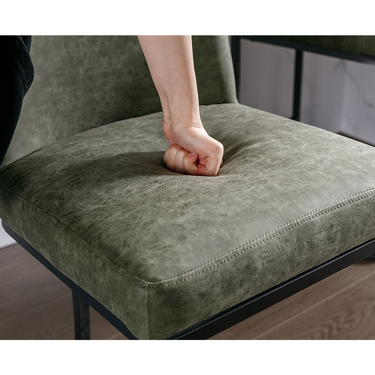 VESCASA 24" H Counter Height Barstools with Back, Mid Century Modern Faux Leather Upholstered Counter Stool Chairs with Black Metal Frame for Kitchen Island, Bar, Pub, Set of 2, Green