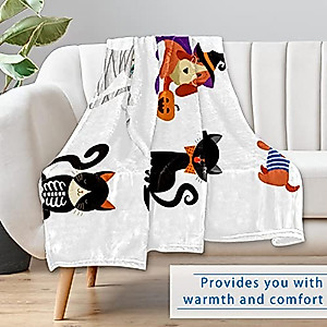 Halloween Monsters Costumes Cats and Dogs Prints Soft Warm Cozy Blanket Throw for Bed Couch Sofa Picnic Camping Beach, 150×100cm