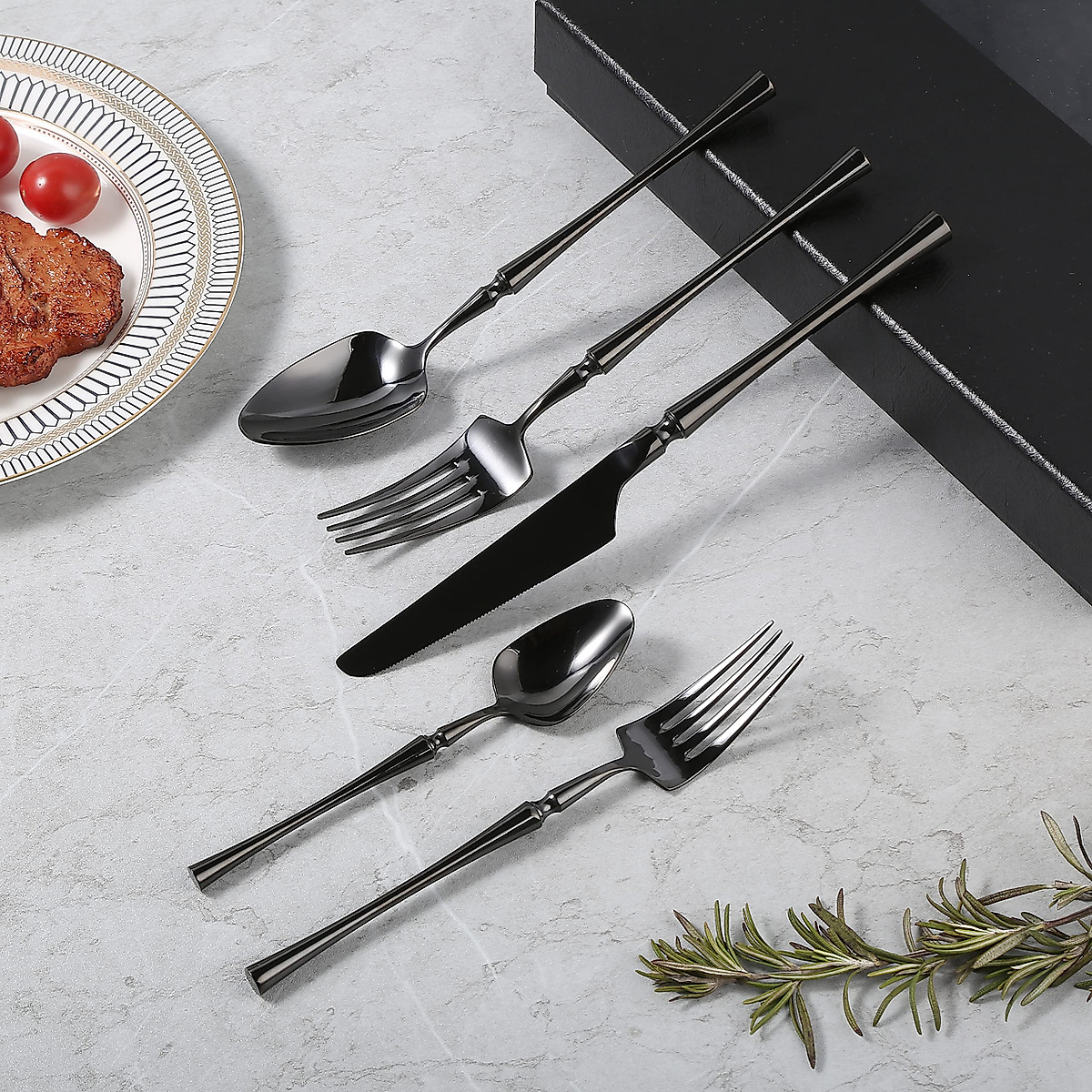 HDZINS 20-Piece Flatware Set Stainless Steel 18/10 Silverware Cutlery Set Service for 4, Tableware Cutlery Set for Home and Restaurant, Dishwasher Safe (Black)