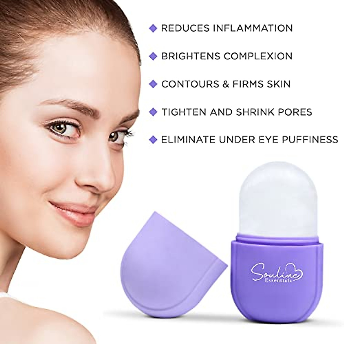 Souline Essentials Ice Facial Cube, ice roller for face eyes and neck, skin care tool used to firm and sculpt the face, eliminate under eye puffiness, great addition to any beauty routine (Purple)