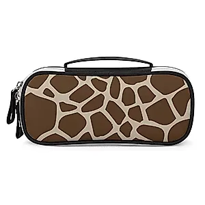 Giraffe Print PU Leather Pencil Pen Case Organizer Travel Makeup Handbag Portable Stationery Bag